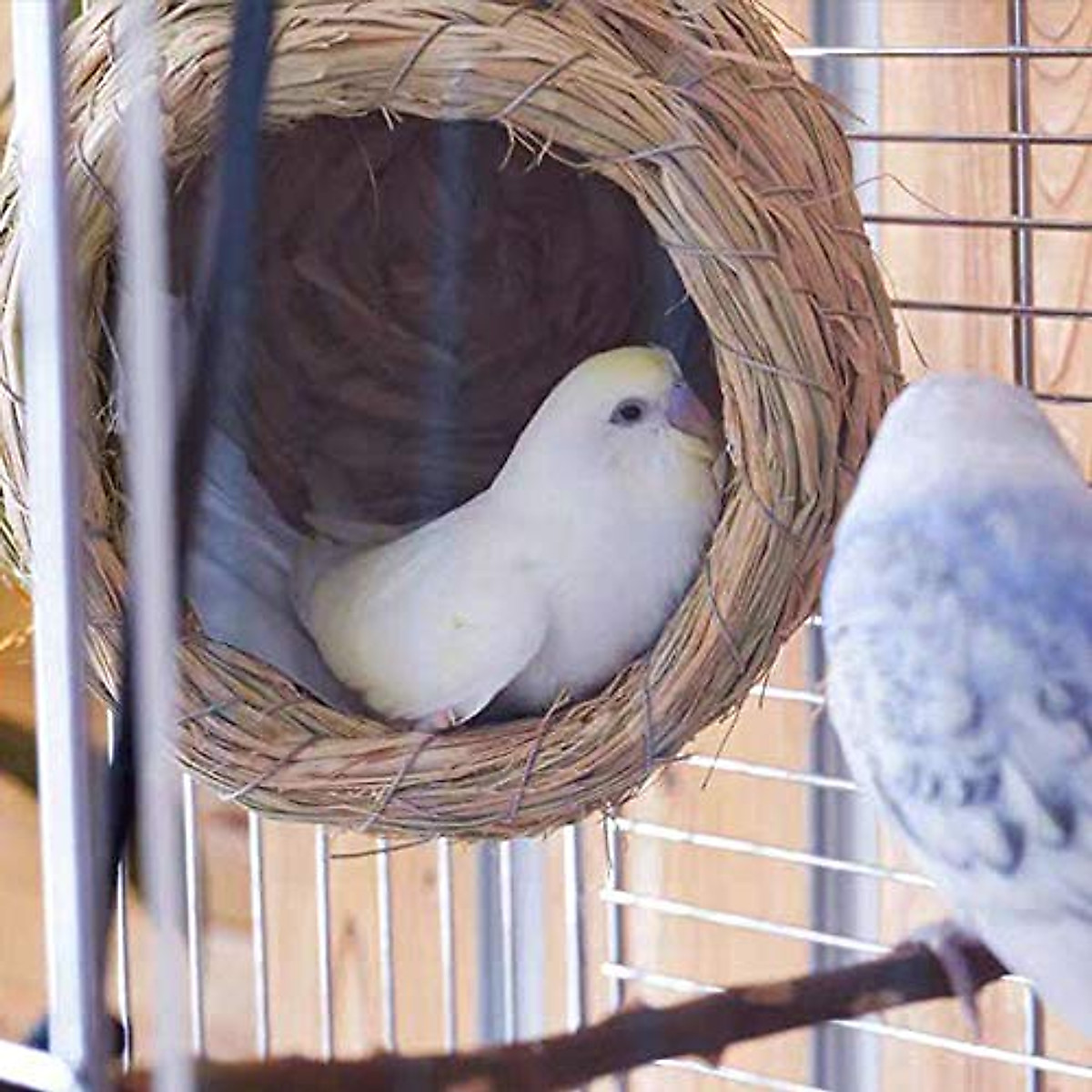 LIANG Straw Bird Nest, Grass Handwoven Bird House for Parakeet Cockatiel Canary Lovebird and Small Parrot, Hand-Woven Grass Hatching Bird Hut for Cold Weather, Natural Breeding Place for Birds