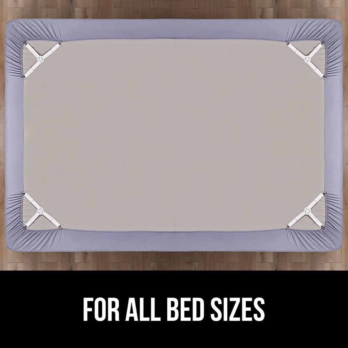 GORILLA GRIP Patent Pending Bed Sheet Straps, Adjustable Elastic Fasteners with Metal Clips, Keep in Place Fitted Bedding Holder, Easy Install Suspenders Mattress, Firm Tight Accessories, 4 Pack White