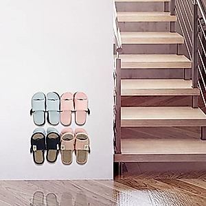 Lavezee Wall Mounted Shoe Rack Organizer 8 Pairs Sandals Slippers, Set of 2 Black Metal Shoe Storage Holder for Wall, Entryway, Bathroom