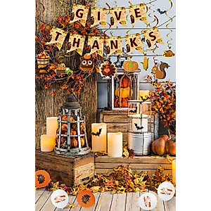 34 Pieces Thanksgiving Party Decorations Set - Fall GIVE THANKS Banner Autumn Theme Hanging Swirls Honeycomb Paper Balloons Maple Leaves Confetti Decor Supplies Cutouts