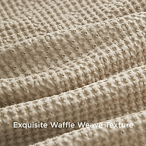 Bedsure Euro Sham Pillow Covers - 100% Cotton Waffle Weave Pillow Shams 2 Pack, Ultra Soft and Cozy Throw Pillow Covers for Bed Pillows, Decorative Euro Shams for Sofa and Couch, Khaki, 26x26 Inches