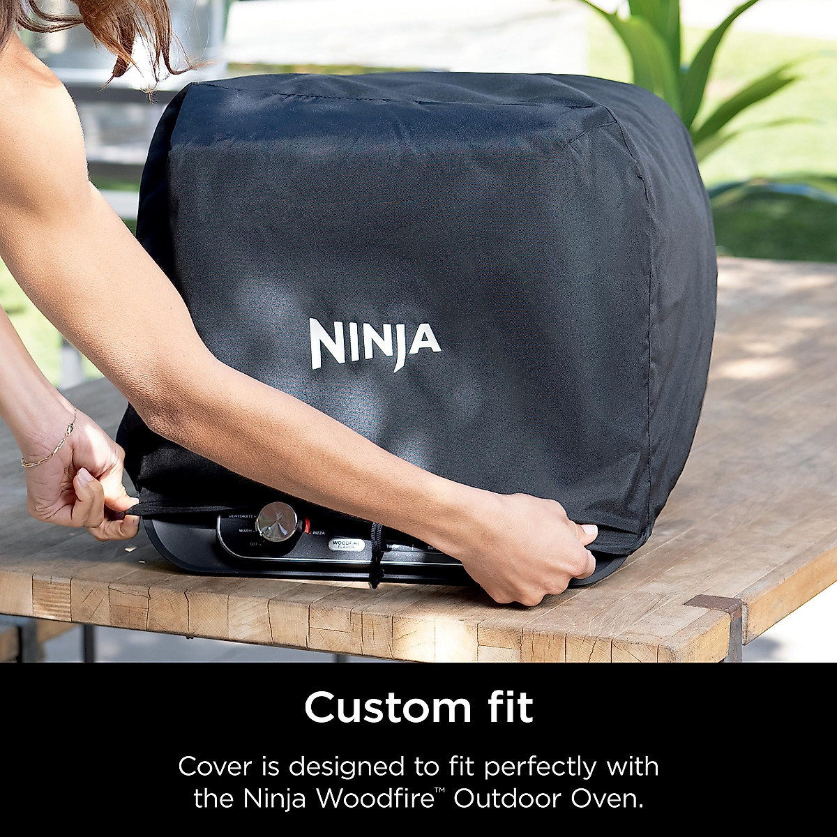 Ninja XSKOCVR Premium Cover, Compatible Woodfire Outdoor Oven (OO100 series), Adjustable Drawstrings, UV and Water-Resistant, Lightweight, Black, 19.5'' x 16.5'' x 15"
