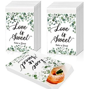200 Pcs Wedding Favor Candy Buffet Bags White Treat Bags Self Adhesive Wedding Gift Bags Love Is Sweet Leaves Kraft Paper Wedding Party Favor Bags for Gifts, 5 x 7 Inch