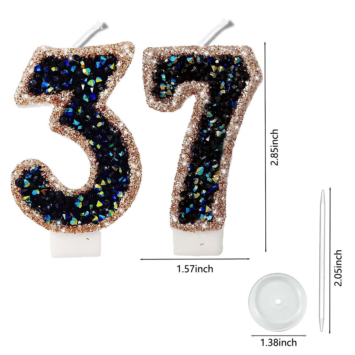 2.8" Blue Black Glitter Number Candles-Many Colors 37th 73rd Birthday Gifts Birthday Decorations Birthday Candles Numbers Happy Birthday Candles for Cake 2 Candle for Women for Men (Blue Black)