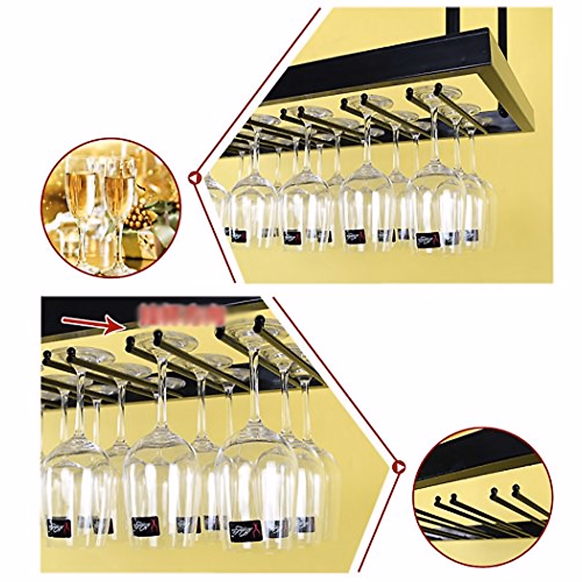 Wine Racks Metal Wine Glass Rack,Glassware Rack Wine Rack,Glassware Wine Rack、Shelf Wine Glass Holder,Wine Glass Rack, Champagne Glass Rack、 (Color : Black, Size : 50 * 35cm)