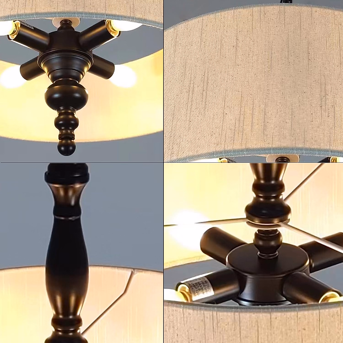 Cawabien 4 Light Drum Chandeliers, Beige Linen Drum Pendant Lighting Fixture with Black Metal Rod Adjustable Hanging Chain Ceiling Lights for Kitchen Island Dining Table Entryway Dia 17.3inch