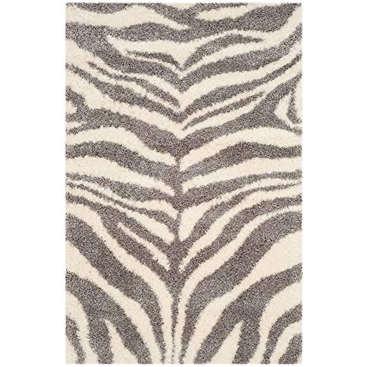 SAFAVIEH Portofino Shag Collection Accent Rug - 3' x 5', Ivory & Grey, Zebra Design, Non-Shedding & Easy Care, 2-inch Thick Ideal for High Traffic Areas in Foyer, Living Room, Bedroom (PTS215A)