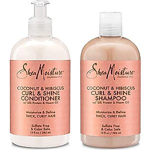 Shea Moisture Shampoo and Conditioner Set, Coconut & Hibiscus Curl & Shine, Curly Hair Products with Coconut Oil, Vitamin E & Neem Oil Provides Frizz Control, 13 Fl Oz Each