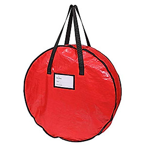 ProPik Christmas Wreath Storage Bag 30" Tear Resistant Material for Holiday Storage Featuring Heavy Duty Handles & Transparent Card Slot 30” X 30” X 7” (Red)
