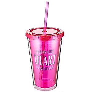 Christian Art Gifts Insulated Teacher Tumbler with Lid & Straw: It Takes a Big Heart to Shape Little Minds - Let All That You Do Be Done in Love - 1 Corinthians 16:14 Bible Verse Cup, Pink, 16 oz.