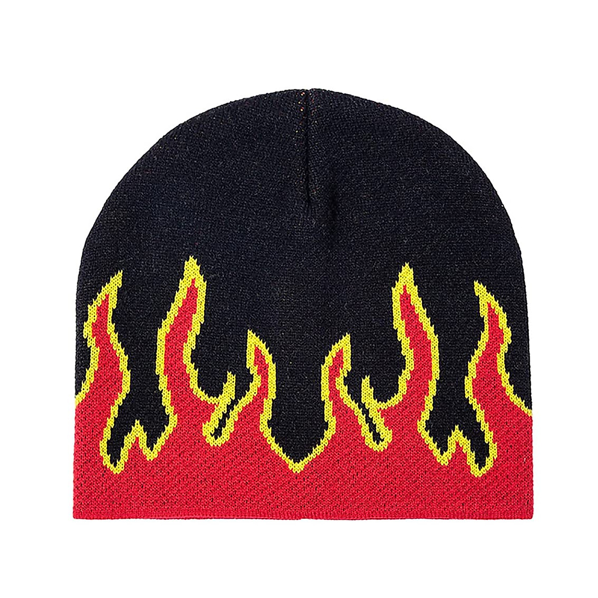 CORIRESHA Fall Winter Beanie Knit Hats for Men & Women, Warm & Soft Stylish Flame Skull Caps Red