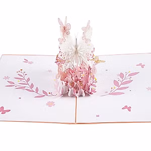 Pop Up Butterfly Birthday Card with Envelopes,3D Flying Butterflies Flower Birthday Cards，Handmade Colorful Popup Greeting Cards, For Birthday, Valentines Day,7.8x5.9 inch (Pink butterfly)