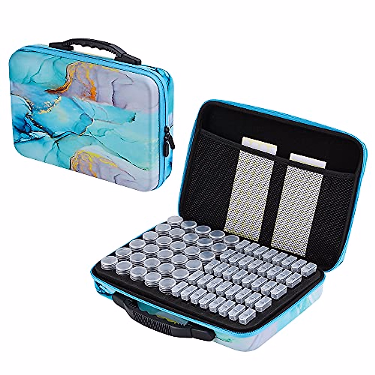VTYHYJ Diamond Painting Storage Case with Tools 70 Slots Diamond Art Accessories Kit Shock-Proof Carrying Bag Container with Round and Square Beads Organizer, Funnel, Tays, Pens (Light Green)