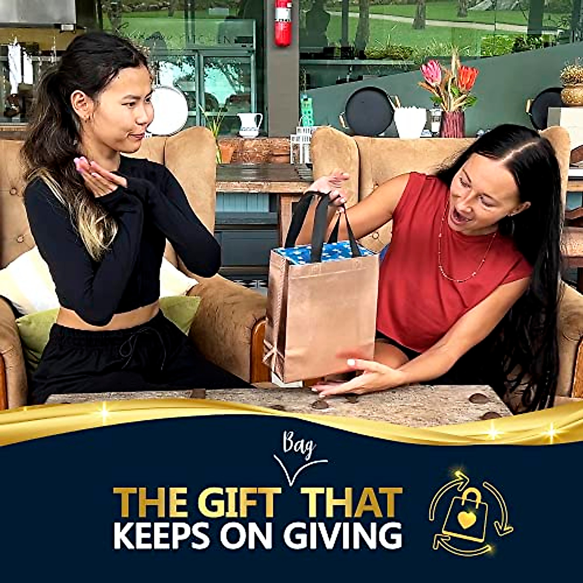 Nush Nush Rose Gold Gift Bags Medium Size - Set of 12 Reusable Rose Gold Gift Bags With Handles - Birthday Gift Bags, Goodie Bags, Party Favor Bags, Reusable Gift Bags, Medium Gift Bags - 8X4X10