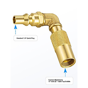 SARDVISA Portable 1/4 Inch RV Quick Connect Fitting, Brass 90 Degree Elbow Propane Conversion Adapter for Blackstone Tabletop Grill - 17 Inch and 22 Inch Portable Gas Griddle