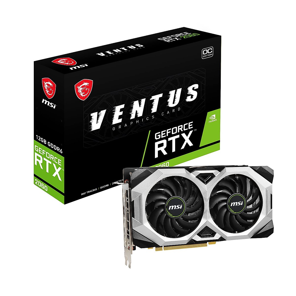 MSI Gaming GeForce RTX 2060 126GB GDRR6 192-bit HDMI/DP 1680 MHz Boost Clock Ray Tracing Turing Architecture VR Ready Graphics Card (RTX 2060 Ventus 12G OC)