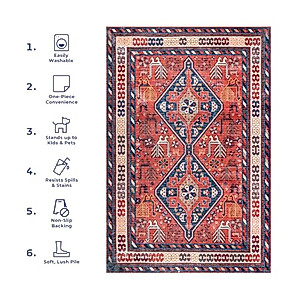 nuLOOM Stella Machine Washable Traditional Tribal Ultra Thin Area Rug, 8' x 10', Rust