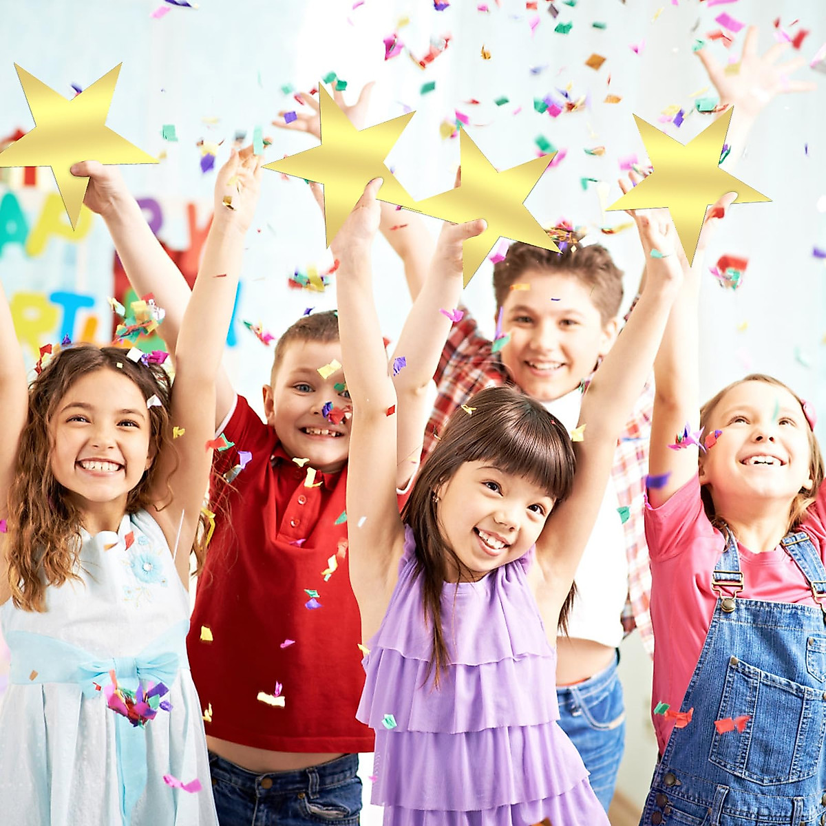 100 Pcs 6 Inch Gold Star Cutouts Double Printed Paper Stars Gold Star Decoration Movie Night Supplies Hollywood Theme Party Red Carpet Party Supplies for Classroom Wall Party