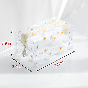 HOYOFO Cute Cosmetic Bag, Transparent Small Makeup Bag for Women, Clear Makeup Brushes Kit Bag, Waterproof Toiletry Organizer Pouch (White Flower)
