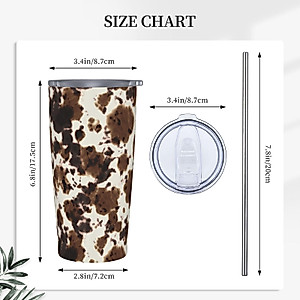 JASROTAO Western Browncow Tumbler,Browncow 20oz Stainless Steel Insulated Travel Tumbler,Travel Coffee Mug with Lid and Straw Water Bottle Drink Tumbler Cups Gifts for Women Men