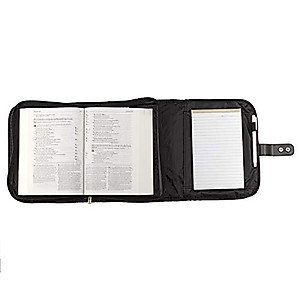Christian Art Gifts Black Microfiber Bible Cover for Men and Women | Ichthus Jesus Fish Emblem | Extra Large Zippered Tri-Fold Organizer Case for Bible
