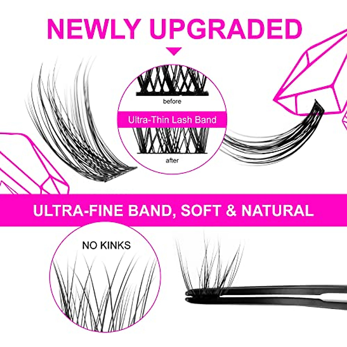 Lash Clusters 144pcs CAELYMINE DIY Lash Extension for Beginners, D Curl Cluster Lashes Soft Lash Extension Clusters 3D Cosplay Eyelash Cluster Extensions Reusable(CDD01)