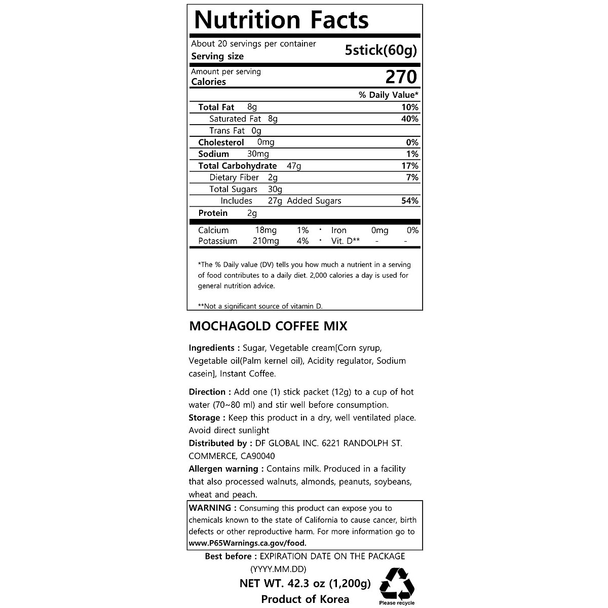 Damtuh Mocha Gold Mixed Instant Coffee Crème and Sugar Included