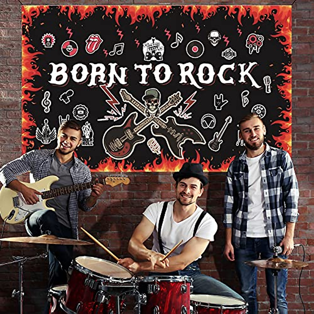 Crenics Born to Rock Backdrop Banner, Extra Large 1950's Rock and Roll Party Decorations, Rock Star Music Theme Birthday Party Supplies, 5.9 x 3.6 ft
