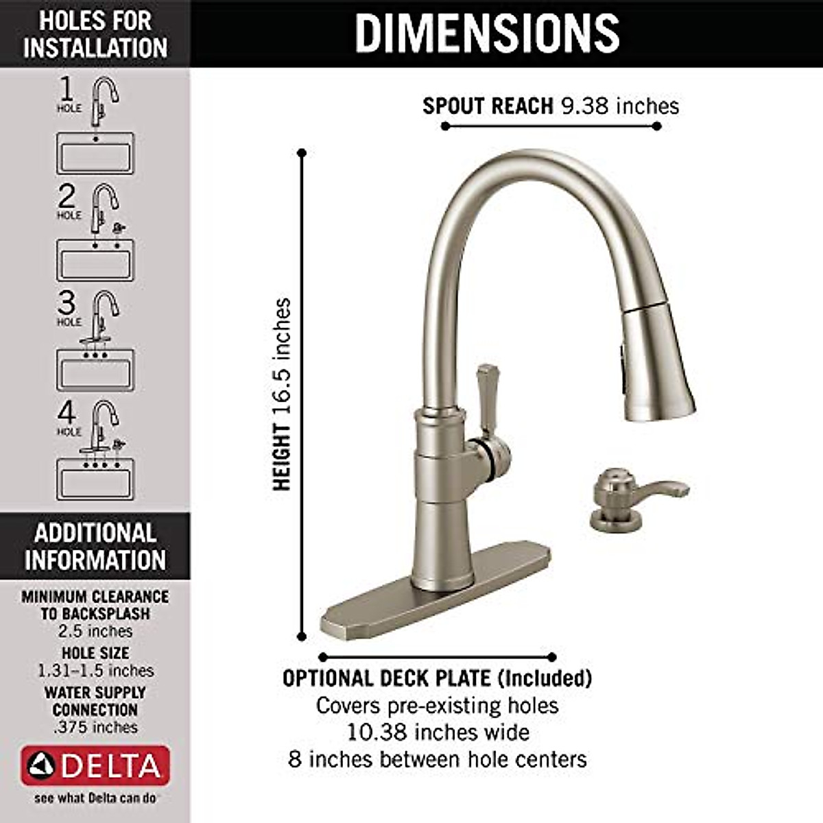 Delta Faucet Spargo Brushed Nickel Kitchen Faucet, Kitchen Faucets with Pull Down Sprayer, Kitchen Sink Faucet, Faucet for Kitchen Sink, Soap Dispenser, SpotShield Stainless 19964Z-SPSD-DST