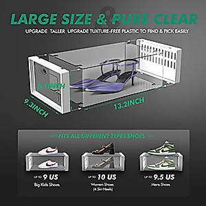 Durable Shoe Boxes Clear Plastic Stackable, Sturdy Hard Plastic Shoe Storage Boxes, Pure Clear Shoe Boxes Stackable, Space Saving Shoe Box Sneaker Storage Shoe Containers Medium Size Shoe Case 12PACK (Clear-8Pack)