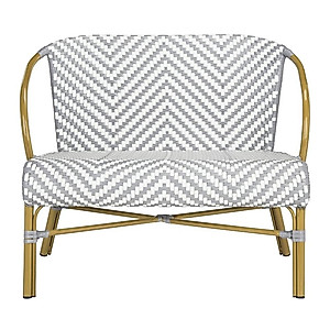 SAFAVIEH PAT4016A Outdoor Collection Dandra Navy and White Herringbone Rattan Settee