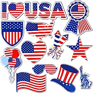 12 Pieces Patriotic Magnets Flag Day Magnets Memorial Day Decoration American Flag Car Refrigerator Magnets Medal Shield Magnets Statue of Liberty Magnet for 4th of July Independence Day Home Decor