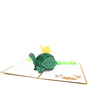 POP CARD EXPRESS Turtle Theme 3D Pop Up Greeting Card - Mother's Day Card, Thank You Mom Card, Father's Day Card, Thank You Dad Card (Turtles Pop Up Card)