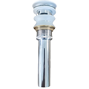 KINGWONG Bathroom Sink Drain with Overflow Vessel Vanity Sink Pop Up Drain Stopper White Ceramic & Stainless Steel Basin Sink Drain