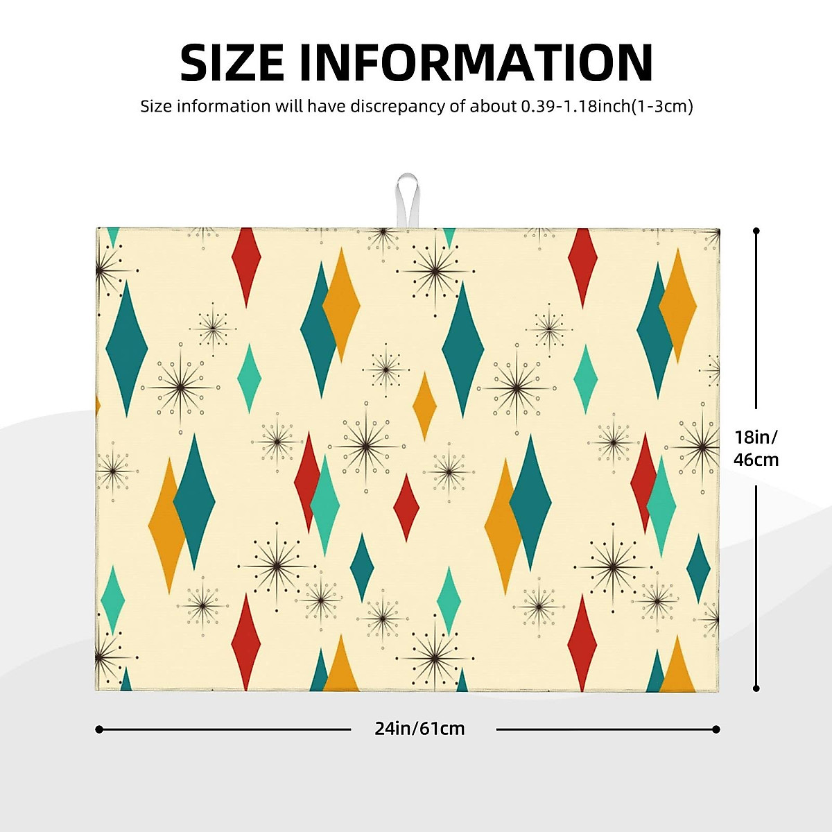 Diamond Retro Kitchen Drying Mat Mid Century Modern Decor Microfiber Dish Drainer Mat for Kitchen Counter Absorbent Reusable Washable 18x24in