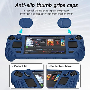 SUIHUOJI Steam Deck/Steam Deck OLED Standing Protective Case, Thickening Silicone Accessories Protector, Soft Cover Skin Shell with 2 Pairs Thumb Grips, Full Protection for Valve Stream Deck (Blue)