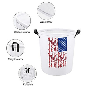 American Flag Fishing Large Laundry Basket Hamper Bag Washing with Handles for College Dorm Portable