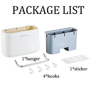 Kitchen Utensil Holder for Wall Hanging White Cooking Utensil Crock with 3 Dividers, Plastic Cutlery Caddy, Practical Utensil Pot for Counter for Fork Spoon Knife Spatula Flatware Silverware