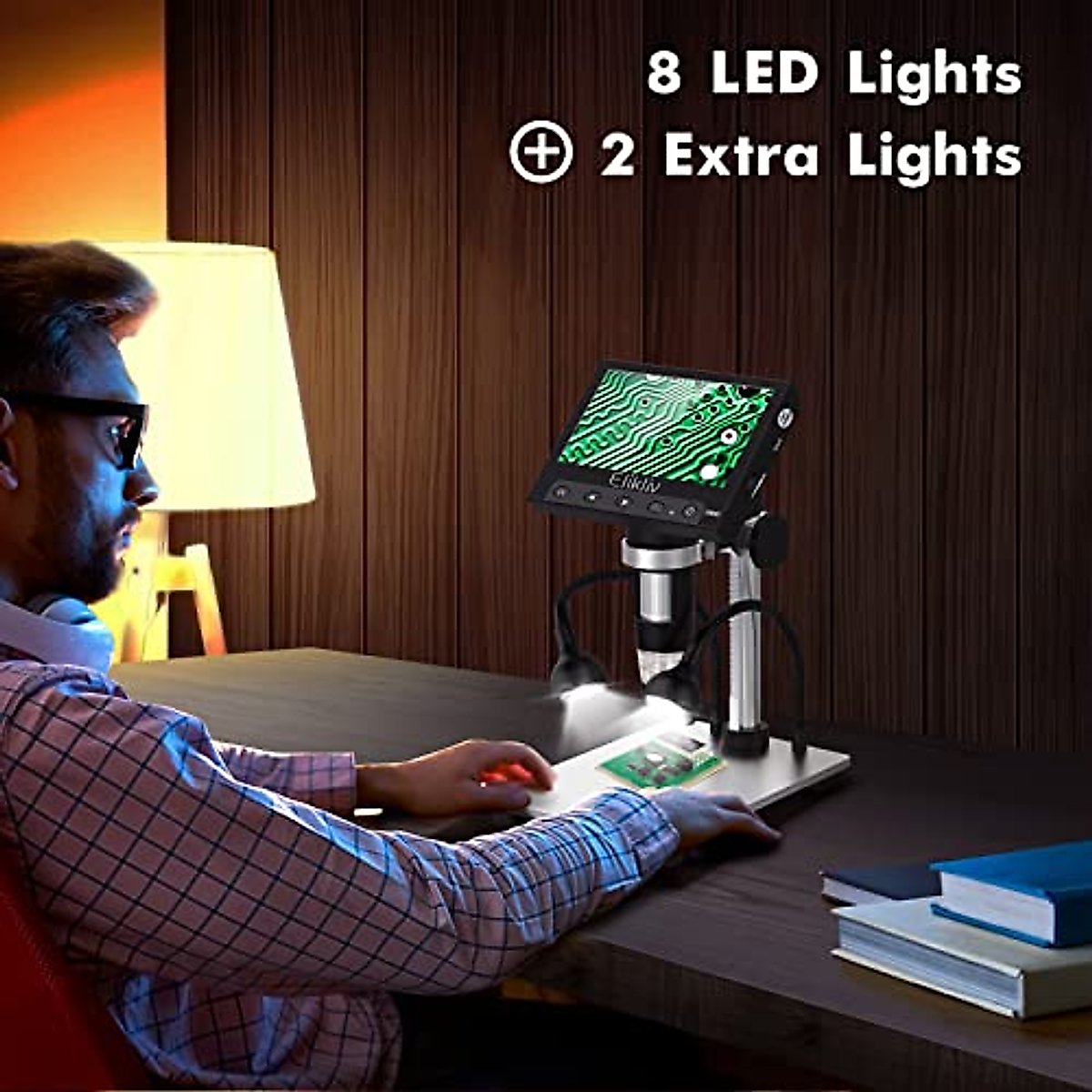 Elikliv EDM4S Coin Microscope for Error Coins, 4.3'' 1000X LCD Digital Microscope with Screen 720P USB Microscope Camera, 10 LED Fill Lights, Metal Stand, PC View, Compatible with Windows/Os