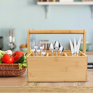 MITUKIYOUNG Utensils Holder, Caddy Cutlery Holder Silverware, Utensils Organizer, Bamboo Utensil Holder And Organizer with Handle, Utensil Holder for Party, Basket Holder for Kitchen Table, Cabinet