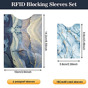 Woanger Set of 24 RFID Blocking Sleeves Includes 18 Credit Card and 6 Passport Sleeves Anti RFID, Aluminum Foil Slim Identity Theft Protection, Beautiful Marble Design