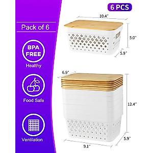Small Storage Bins with Lids-Plastic Storage Containers Storage Baskets for Organizing Desktop Closet Playroom Classroom Office,Set of 6，White