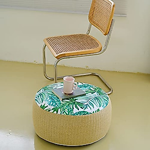 weruisi Woven Inflatable Ottoman with Air Pump D21”x H10” Outdoor Indoor Pouf Patio Footrest Stool with Portable Handle, Round Ottoman for Patio Garden, Camping, Bedroom, Living Room…