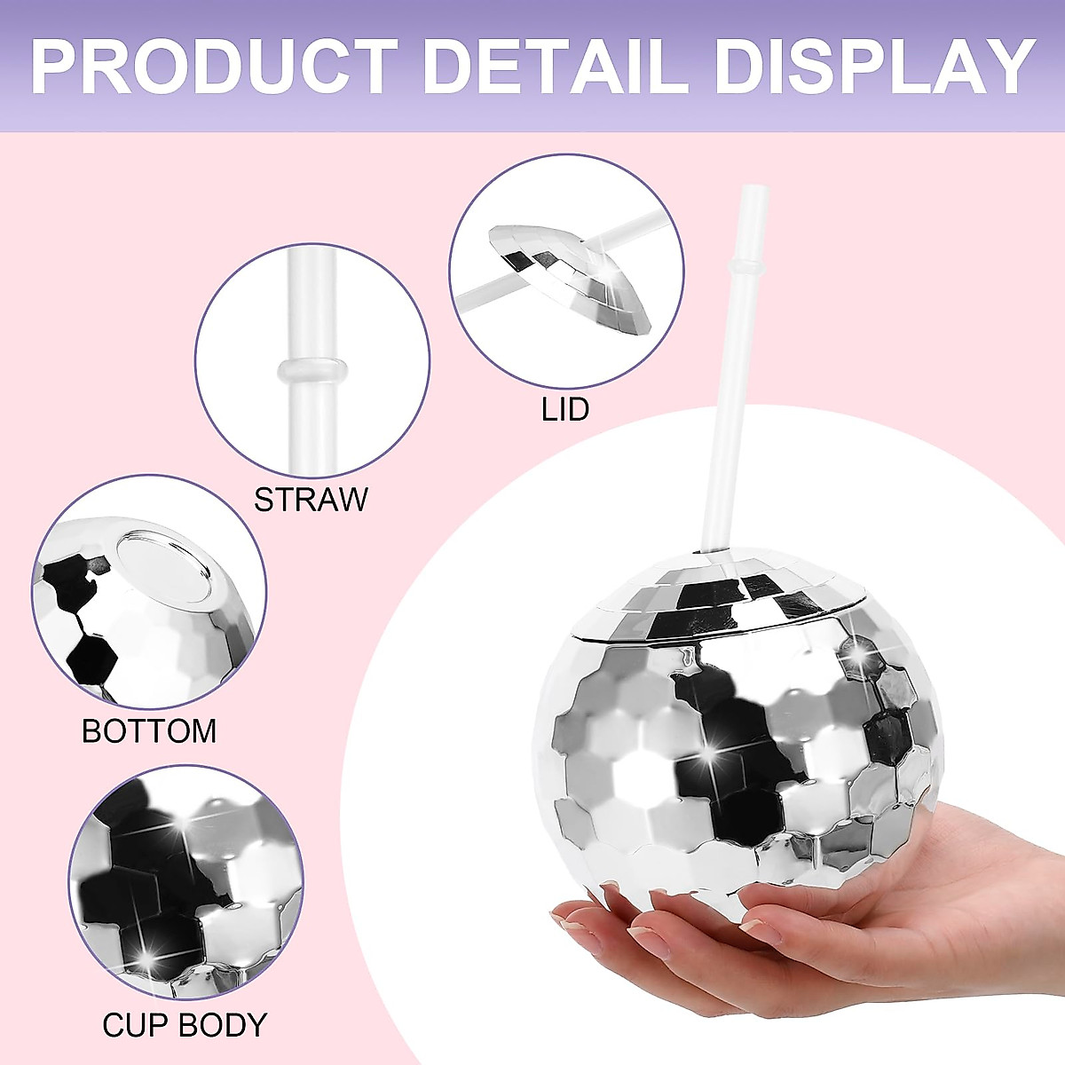 Guiqulai 9 Pcs Disco Ball Cups,20 Oz Tumbler Disco Flash Ball Cups,Reusable Spherical Cocktail Cups with Lid and Straw,Silver Disco Wine Cups for Nightclub Disco Bar Party Decor(9Pcs)