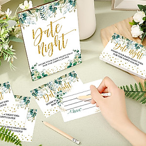 Wesiti 51 Pieces Eucalyptus Leaves Bridal Shower Games Date Night Game Sign and 50 Cards Greenery Bridal Shower Bachelorette Games Supplies Wedding Shower Games
