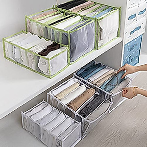 NEATR Wardrobe Organizer, 7 Grids Washable Clothes Organizer for Folded Clothes, 2 Pieces Foldable Wardrobe Clothes Organizer for Jeans, Dividers Nylon Clothing Organizer for Drawer (14.2Lx9.84Wx7.87H inch)