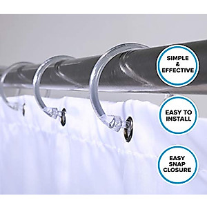 SlipX Solutions Clear Premium Plastic Shower Rings Provide Effortless Gliding on Standard Shower Rods (Set of 12, Easy Snap Closure, BPA-Free Plastic)