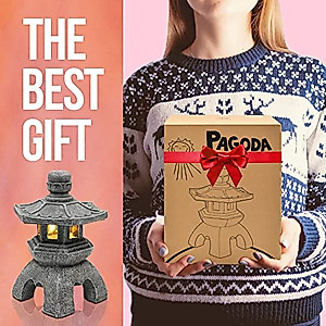 Nacome Solar Pagoda Lantern Garden Statue,Indoor/Outdoor Zen Asian Decor for Landscape Balcony,Garden,Patio,Porch Yard Art Ornament,Polyresin, Gray Stone Finish