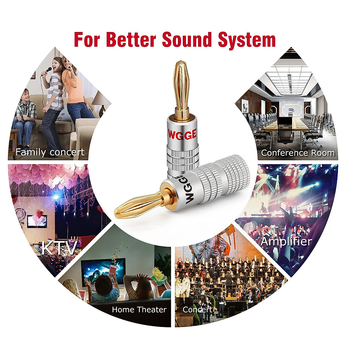 WGGE WG-009 Banana Plugs Audio Jack Connector 12 Pairs / 24 pcs, 24k Gold Dual Screw Lock Speaker Connector for Speaker Wire, Wall Plate, Home Theater, Audio/Video Receiver and Sound Systems…