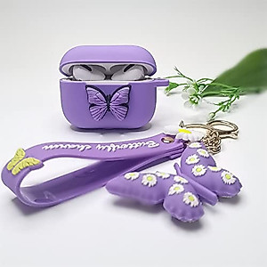 for Airpods Pro 2nd Generation Case Cover 2022, Cute Cartoon 3D Butterfly Charm Soft Silicone Skin Women Girls Kids Teens Kit Cases with Fun Cool Keychain for Apple Airpods Pro 2nd Gen (Purple)